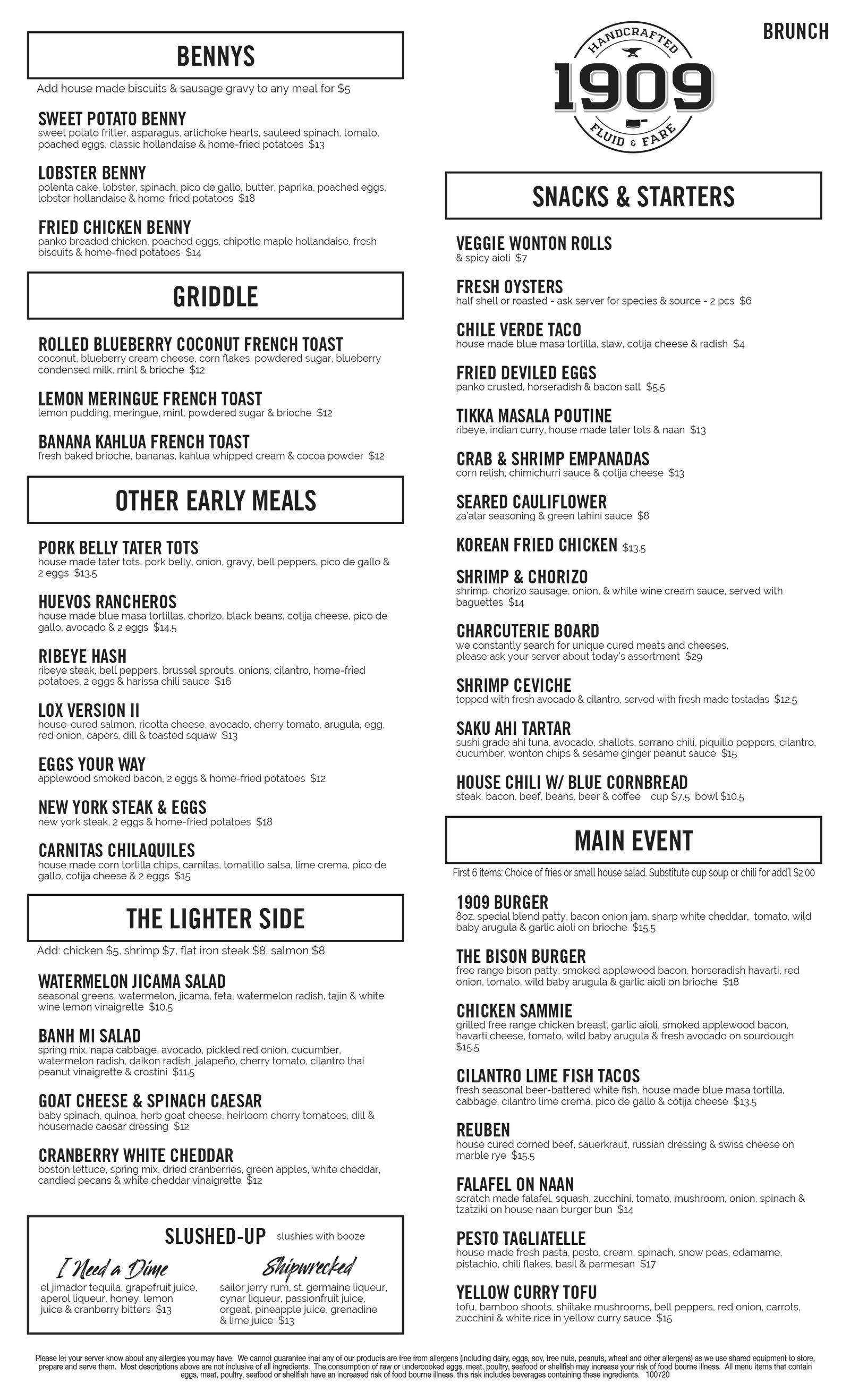 Brunch | Dinner - 1909 Fluid & Fare