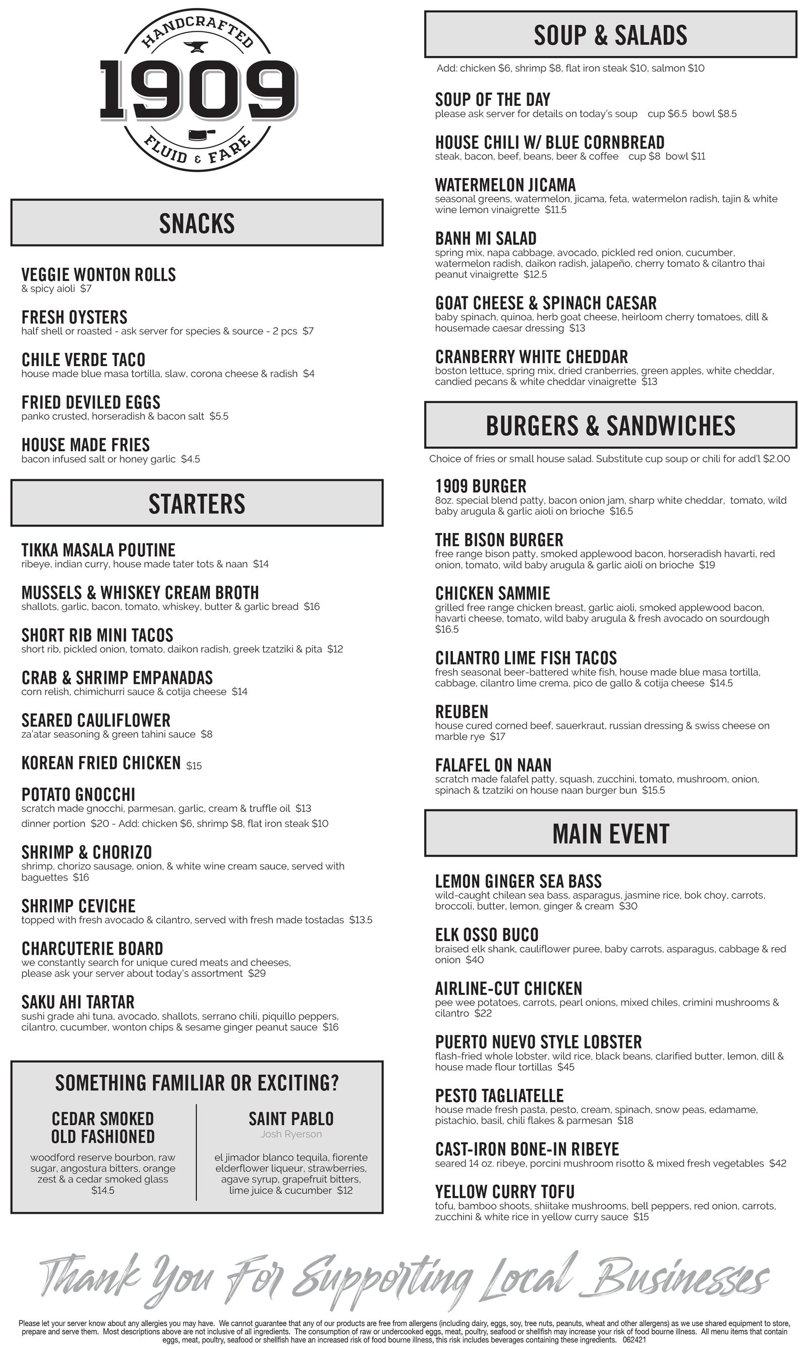 Brunch | Dinner - 1909 Fluid & Fare