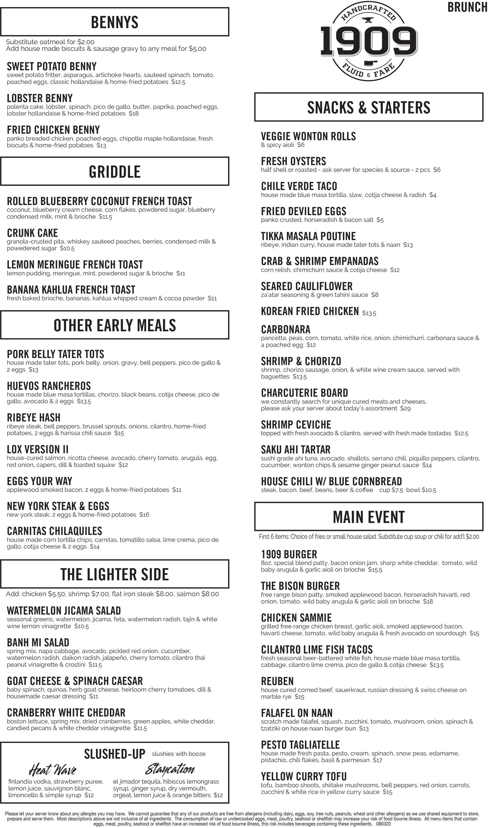 Brunch | Dinner - 1909 Fluid & Fare