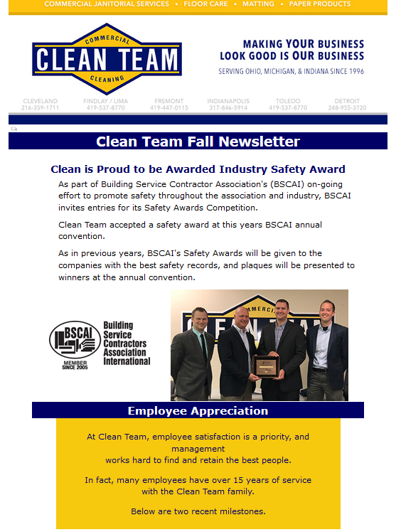 View Our Quarterly Newsletter - Clean Team